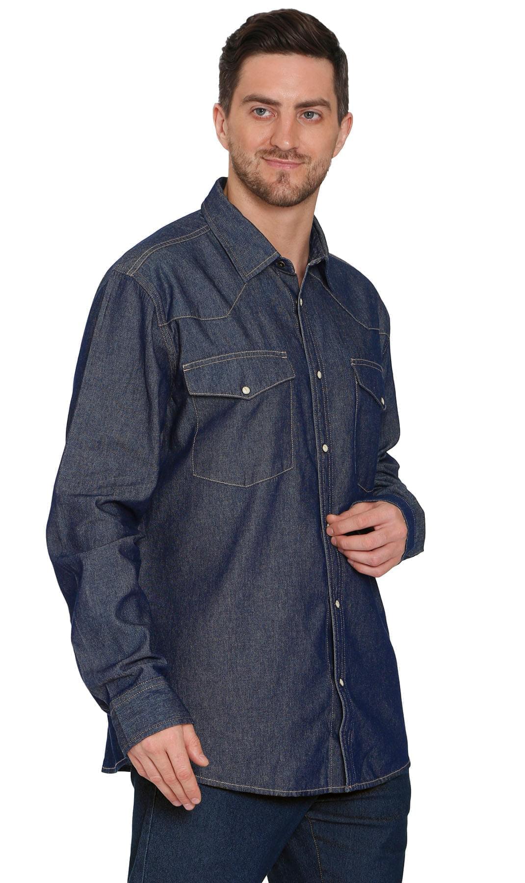 Mens Western Snap Front Button Shirt in Denim and Twill with a Stitche ...