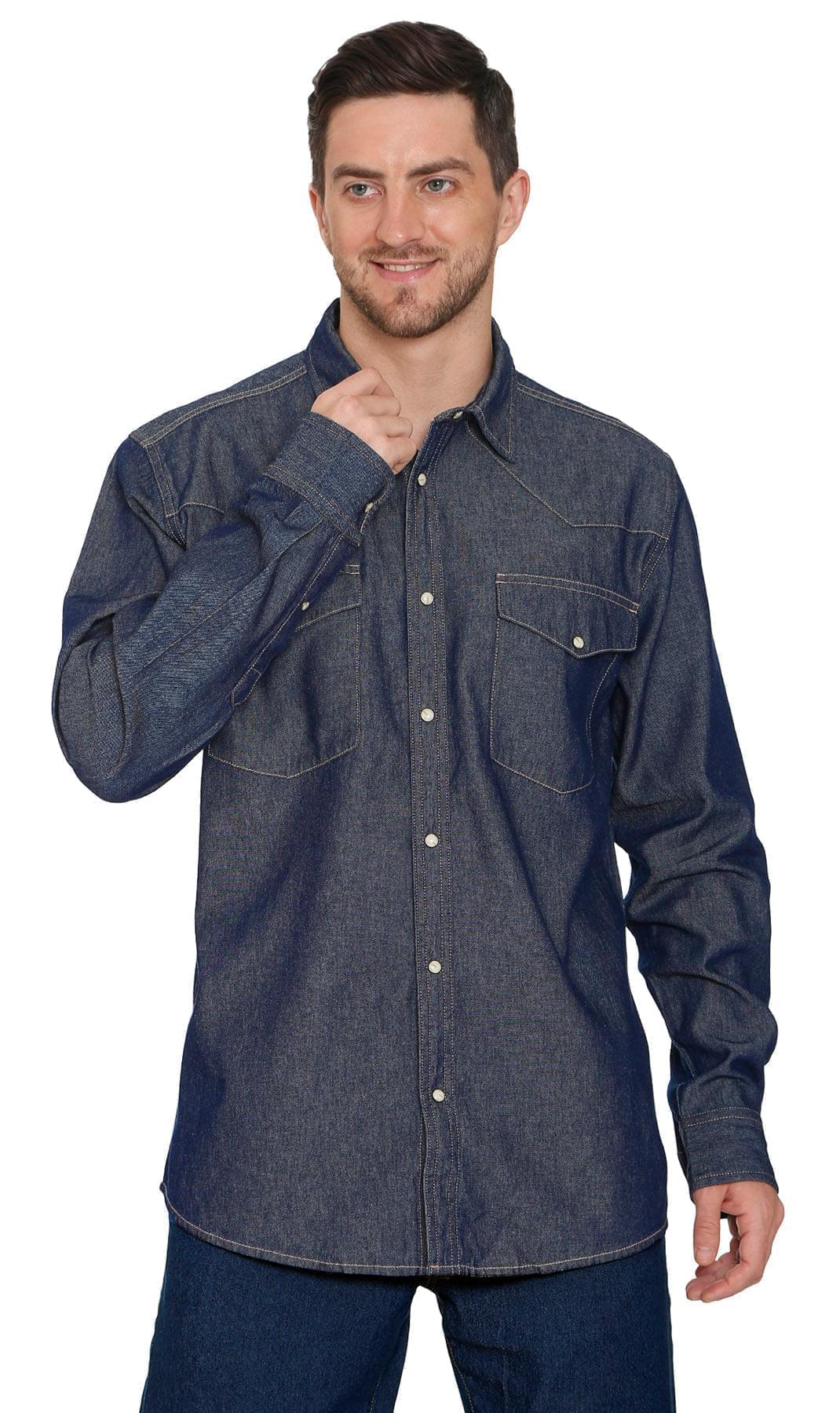Mens Western Snap Front Button Shirt in Denim and Twill with a Stitche ...