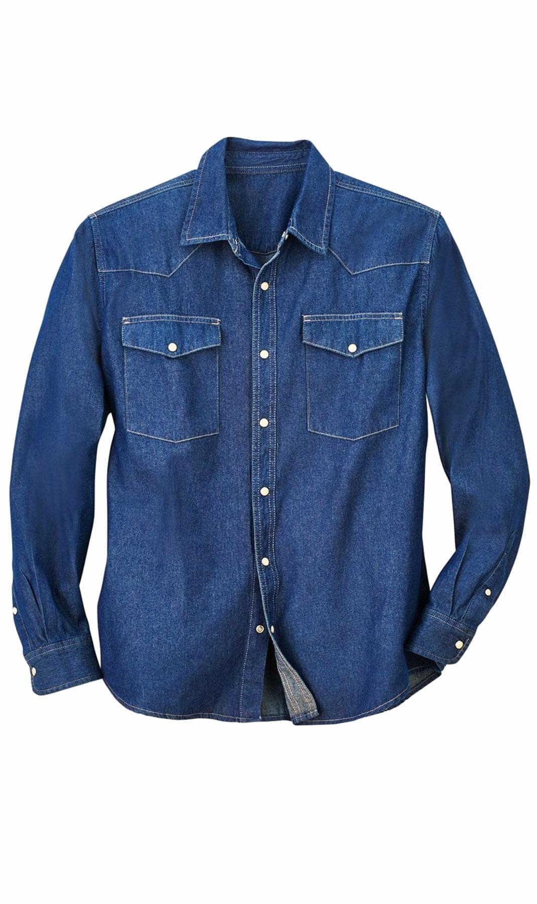 Mens Western Snap Front Button Shirt in Denim and Twill with a Stitche ...