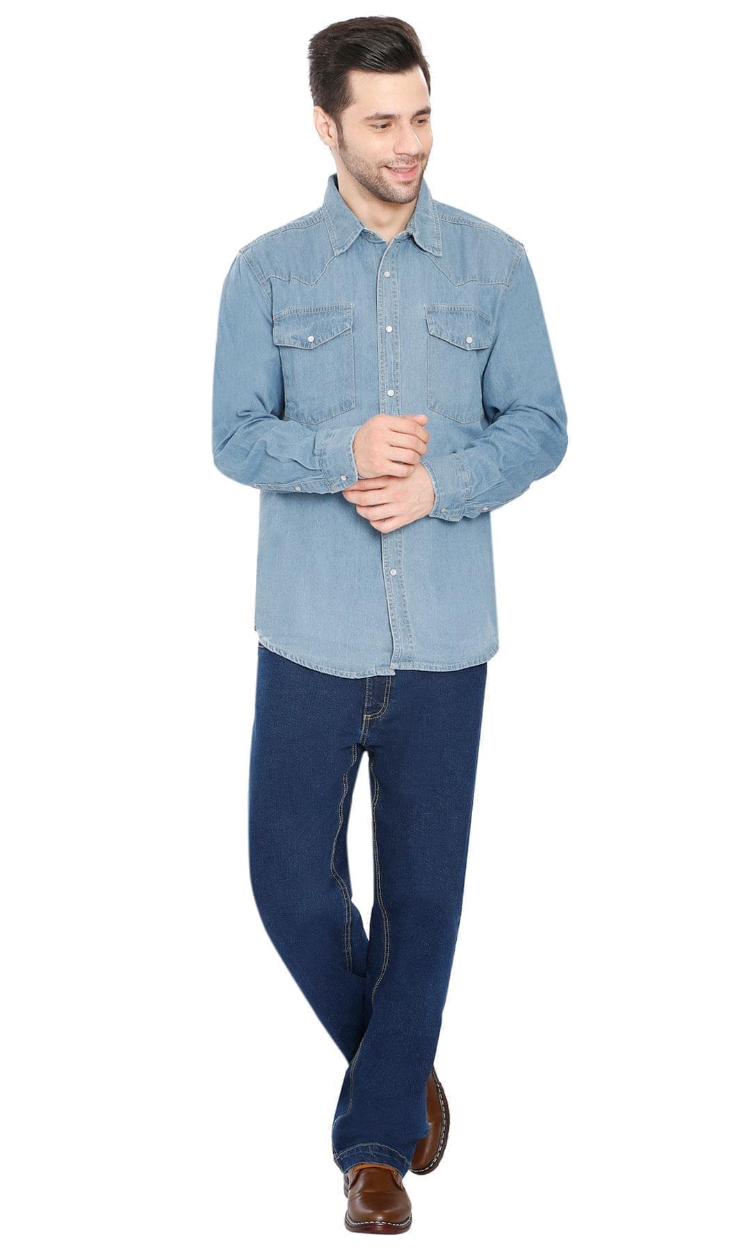 Mens Western Snap Front Button Shirt in Denim and Twill with a Stitche ...