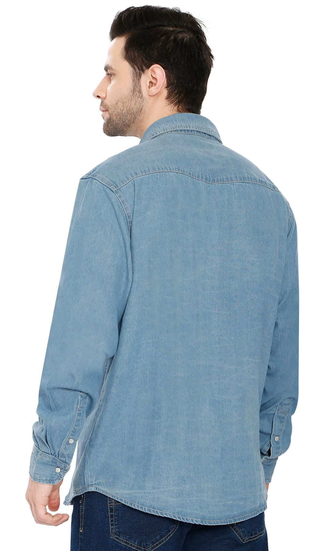 Mens Western Snap Front Button Shirt in Denim and Twill with a Stitche ...